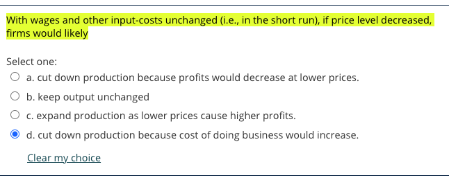 Solved With wages and other input-costs unchanged (i.e., in | Chegg.com