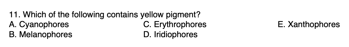 Solved 11. Which of the following contains yellow pigment? | Chegg.com