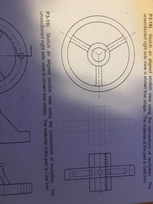 Solved P3-18) Sketch an aligned section view using the | Chegg.com