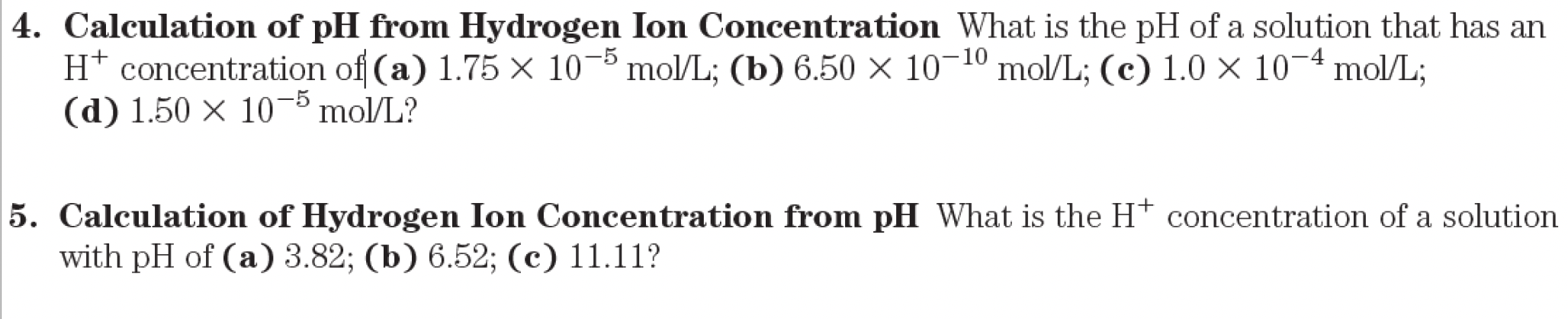 Solved 4. Calculation of pH from Hydrogen Ion Concentration | Chegg.com