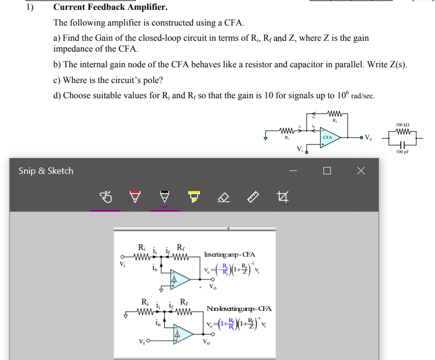 Solved Current Feedback Amplifier.The following amplifier is | Chegg.com