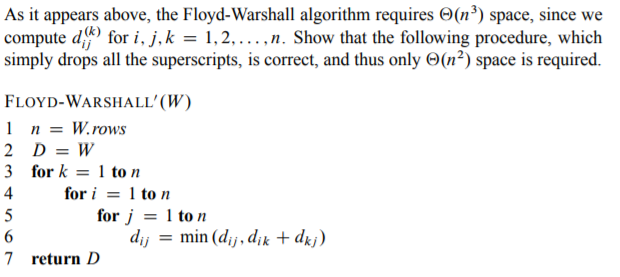 Solved As it appears above, the Floyd-Warshall algorithm | Chegg.com