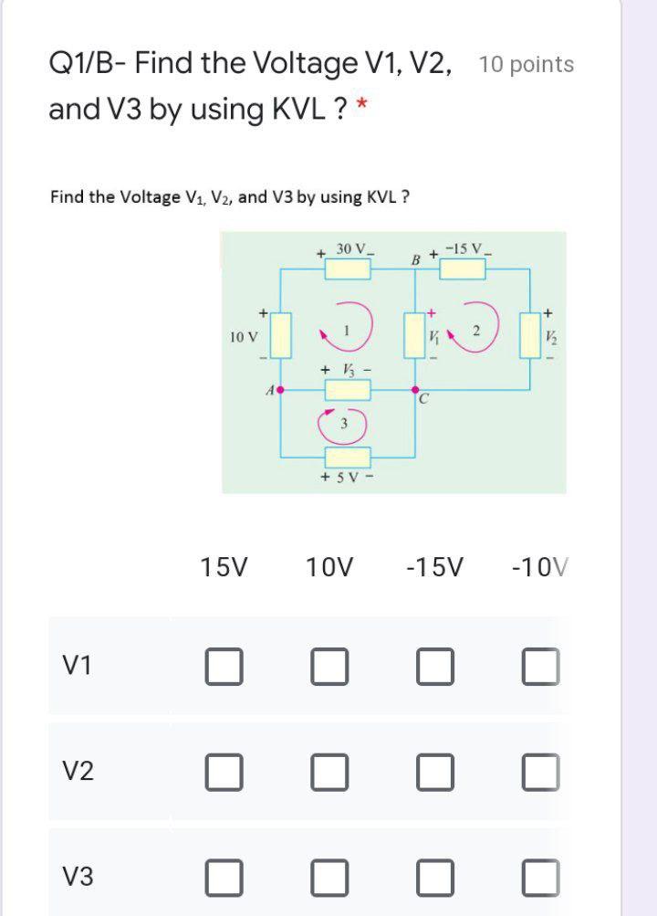 Solved Q1/B- Find the Voltage V1, V2, 10 points and V3 by | Chegg.com