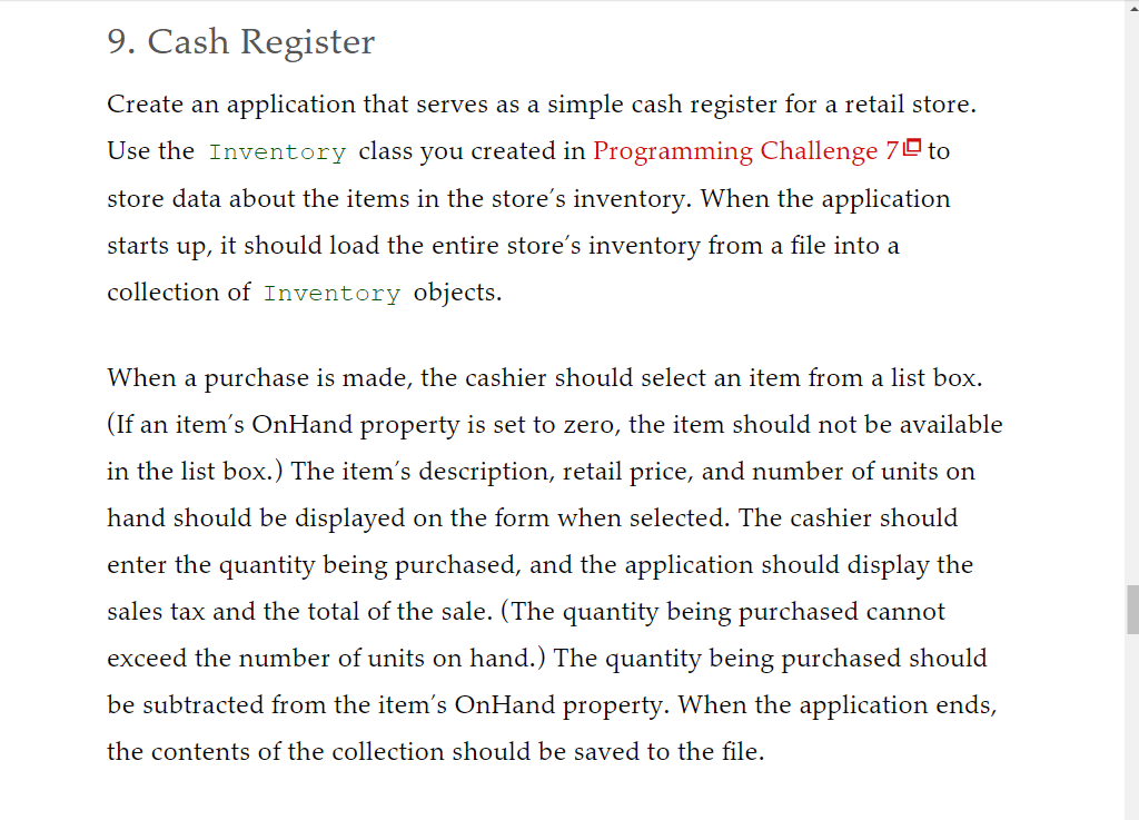 Create an application that serves as a simple cash | Chegg.com
