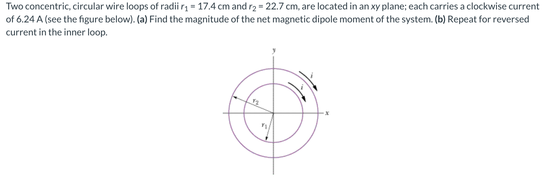 Solved Two concentric, circular wire loops of radii r1 = | Chegg.com