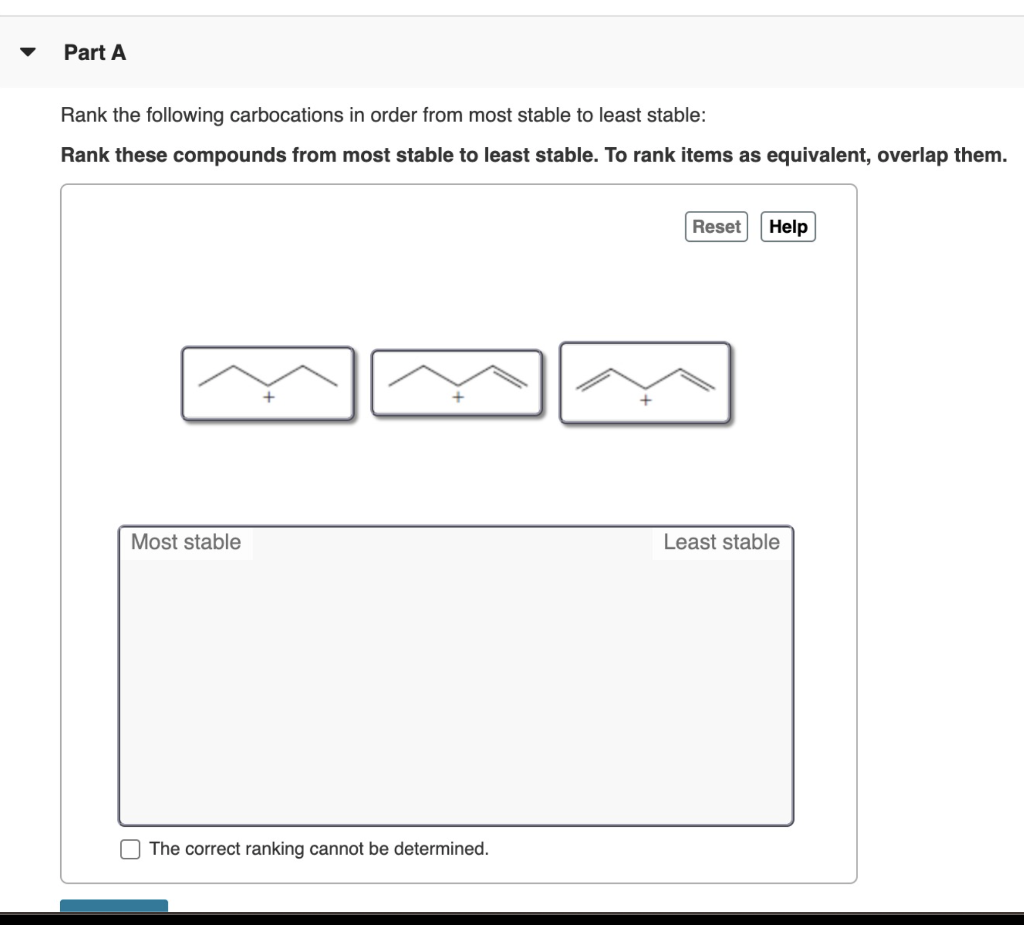 Solved Part A Rank the following carbocations in order from | Chegg.com
