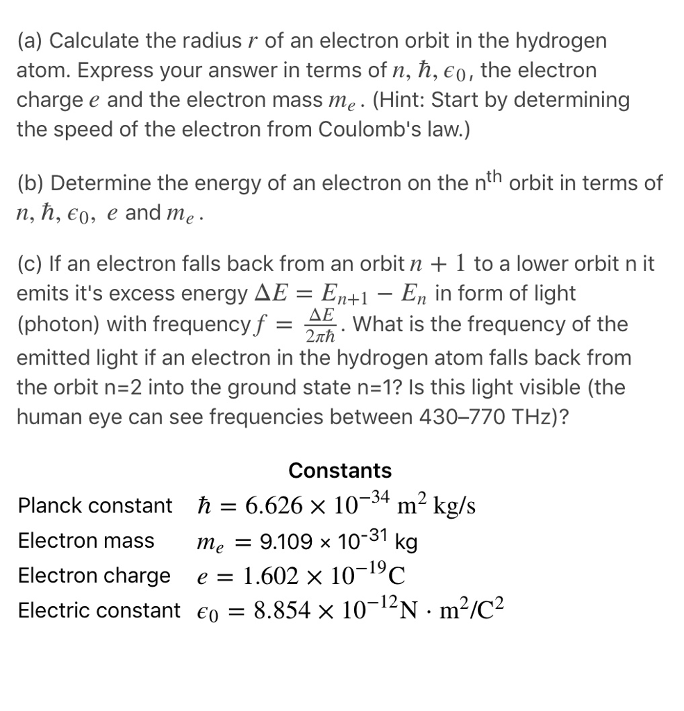 Solved A Calculate The Radius R Of An Electron Orbit In