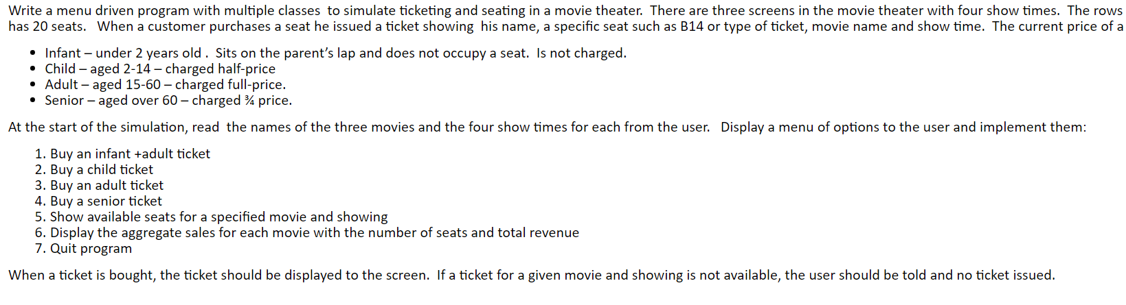 Solved . Write a menu driven program with multiple classes | Chegg.com