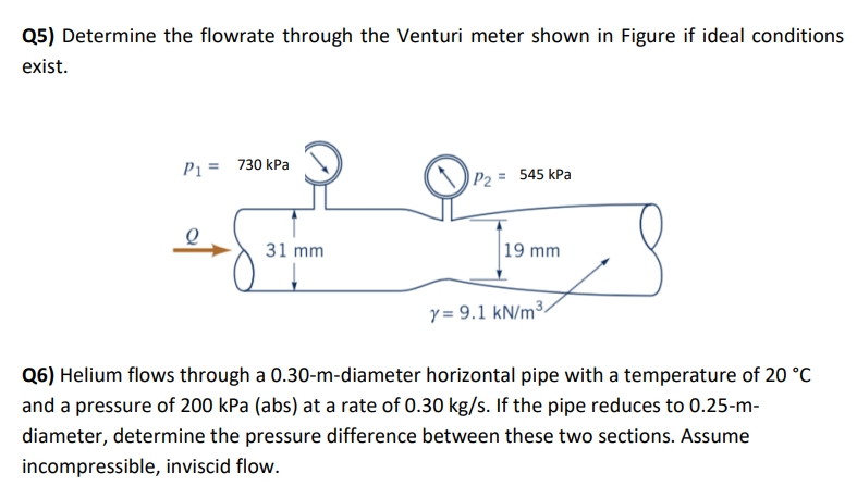 Solved Q5) Determine the flowrate through the Venturi meter | Chegg.com