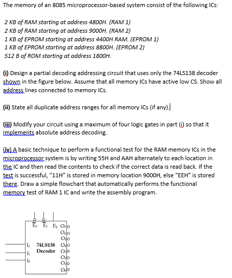 The memory of an 8085 microprocessor-based system | Chegg.com