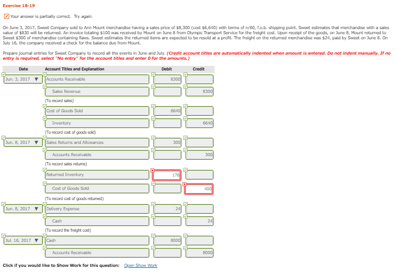 Solved Exercise 18-19 Your answer is partially correct. Try | Chegg.com