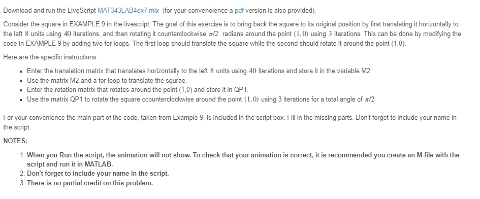Solved Download and run the LiveScript MAT343LAB4ex7.mlx | Chegg.com