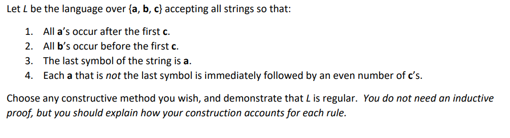 Solved Let L be the language over {a,b,c} accepting all | Chegg.com