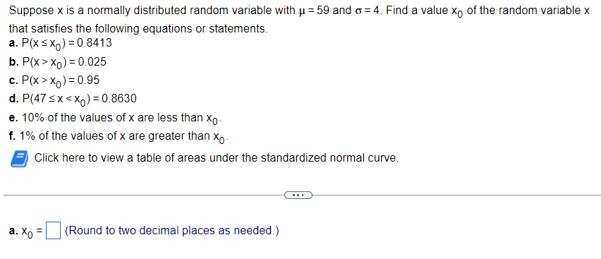 Solved Suppose x is a normally distributed random variable | Chegg.com