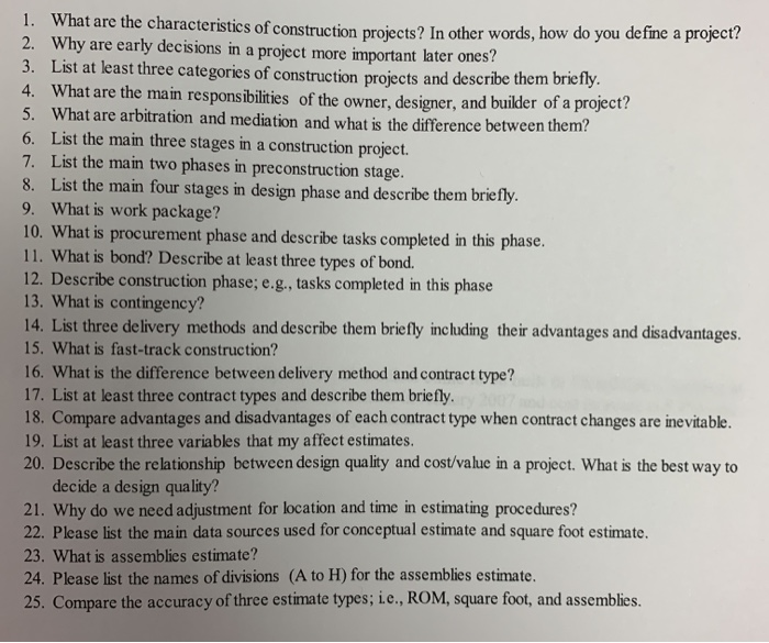 Solved 1. What are the characteristics of construction | Chegg.com