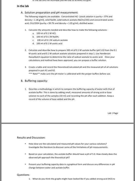 Solved Solution preparation and pH measurement: The | Chegg.com