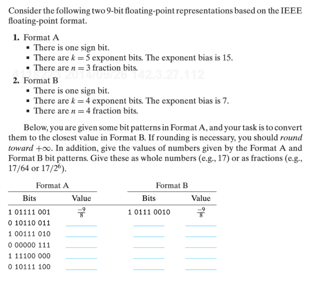 Consider the following two 9-bit floating-point | Chegg.com