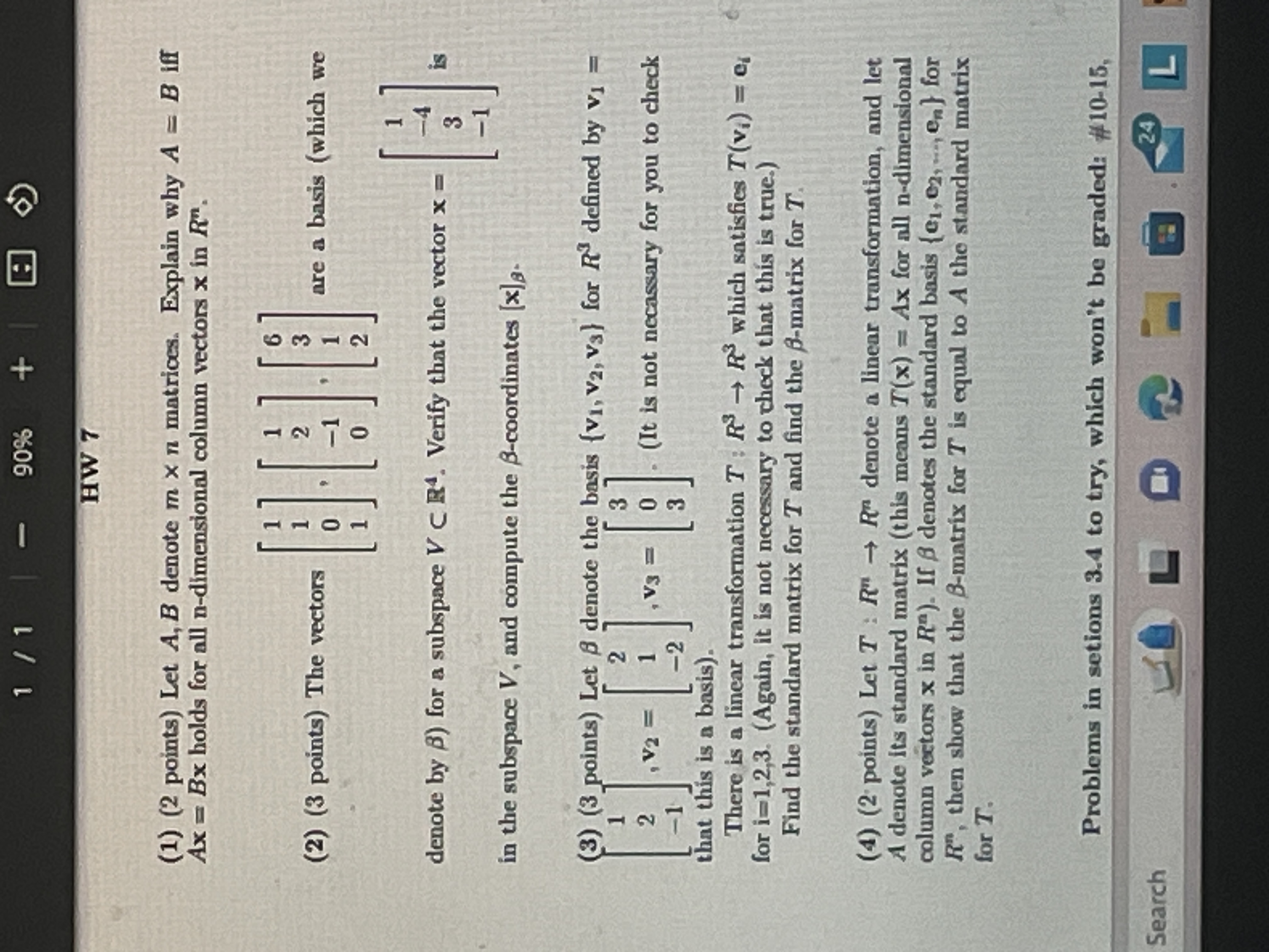 Solved (1) (2 points) Let A,B denote m×n matrices. Explain | Chegg.com