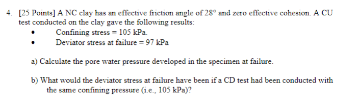 Solved [25 Points] A NC clay has an effective friction angle | Chegg.com