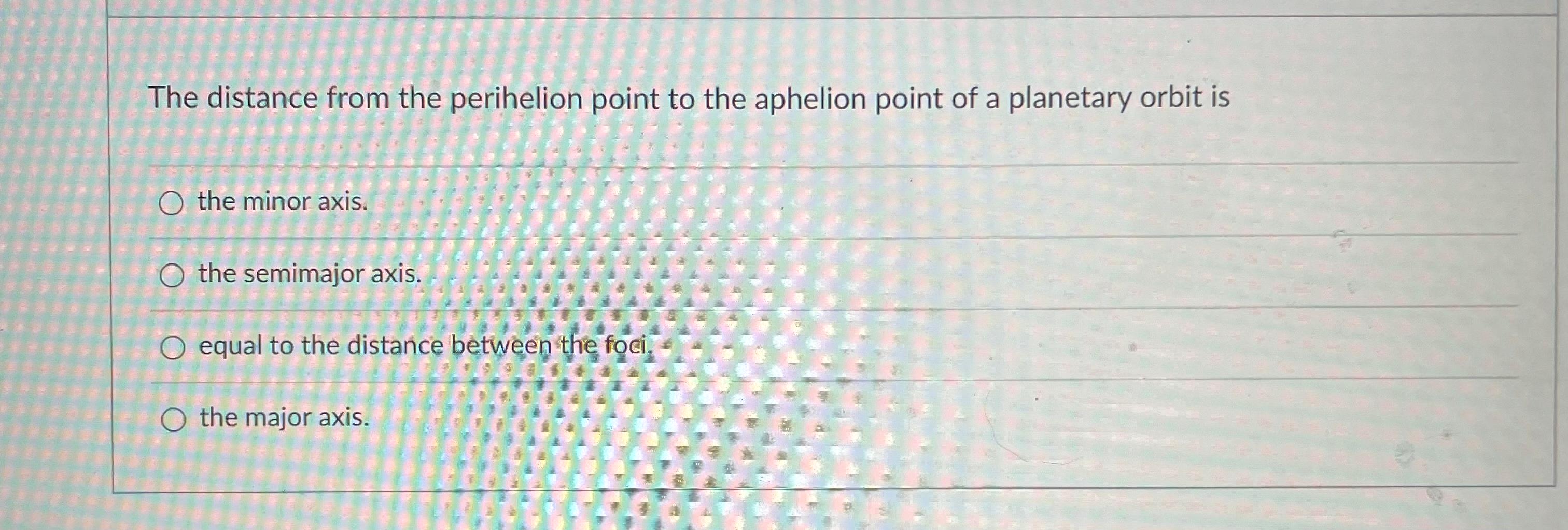 Solved The distance from the perihelion point to the | Chegg.com