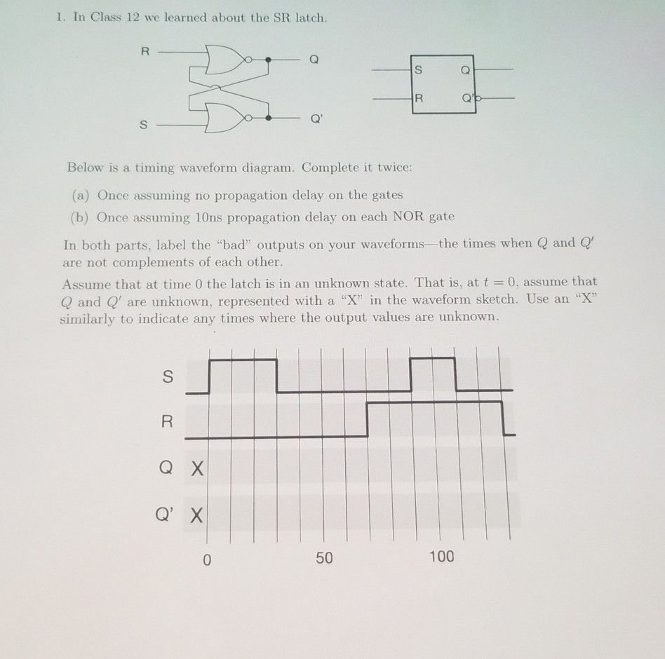 Solved 1. In Class 12 we learned about the SR latch. Below | Chegg.com
