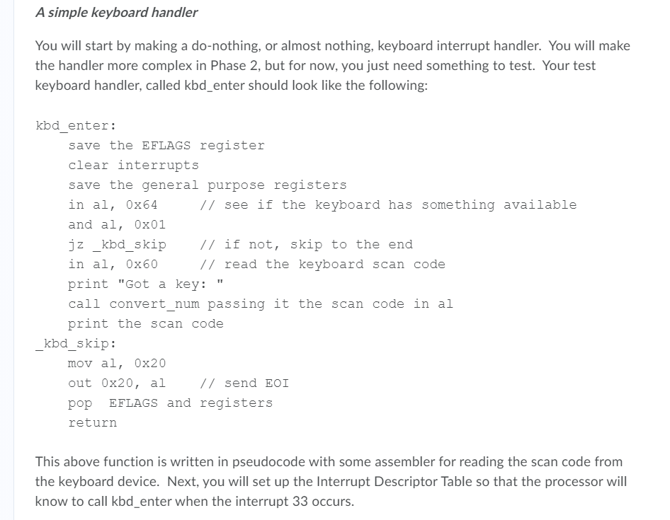 A simple keyboard handler You will start by making a | Chegg.com