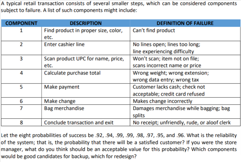 Solved A typical retail transaction consists of several | Chegg.com