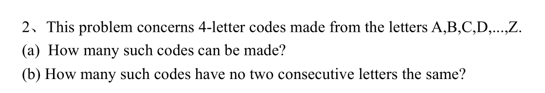 Solved 2. This problem concerns 4-letter codes made from the | Chegg.com