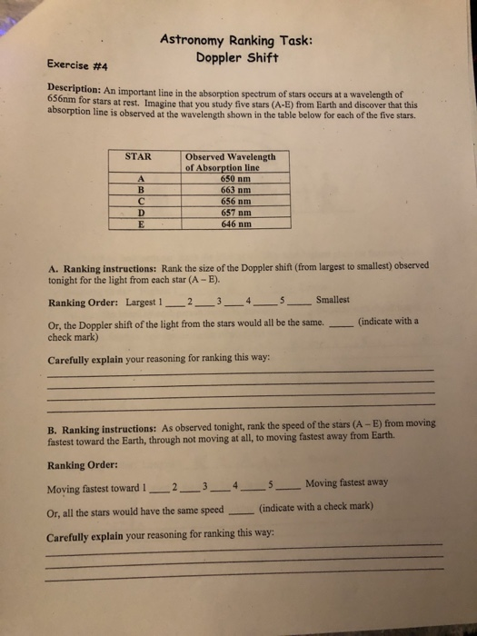 Solved Astronomy Ranking Task: Doppler Shift Exercise #4 | Chegg.com