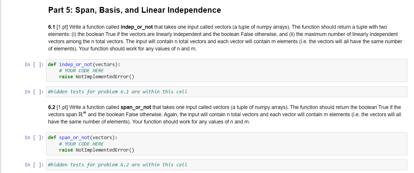 Solved Part 5: Span, Basis, and Linear Independence 6.1 [1 | Chegg.com