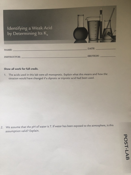 Solved Identifying a Weak Acid by Determining Its Ka DATE: | Chegg.com
