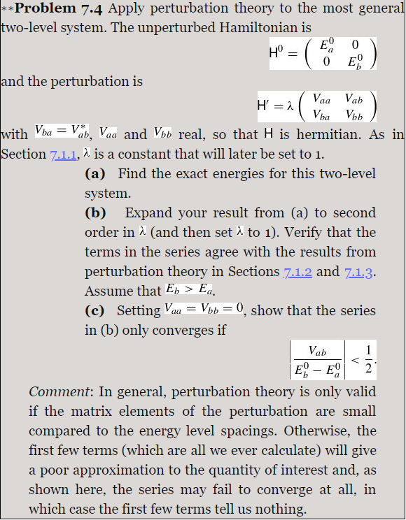 Solved **Problem 7.4 Apply perturbation theory to the most | Chegg.com