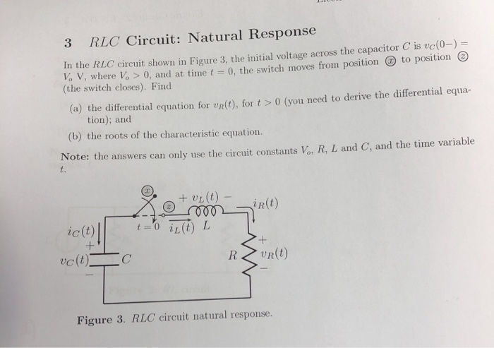 Solved 3 RLC Circuit: Natural Response In the RLC circuit | Chegg.com