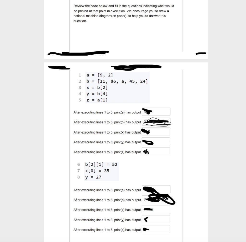 Solved Review the code below and fill in the questions | Chegg.com