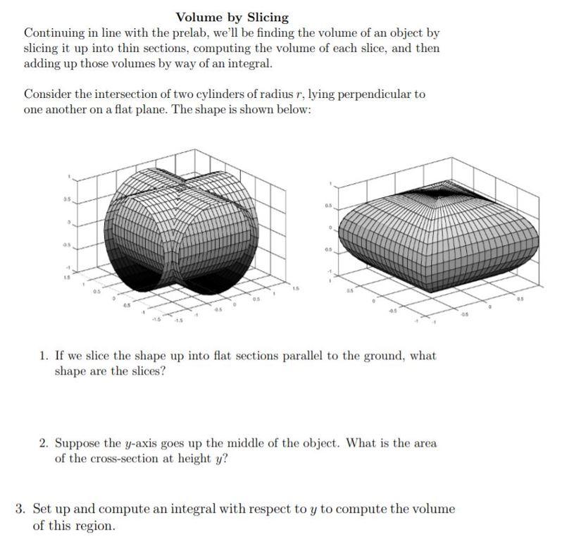 Solved Volume by Slicing Continuing in line with the prelab, | Chegg.com