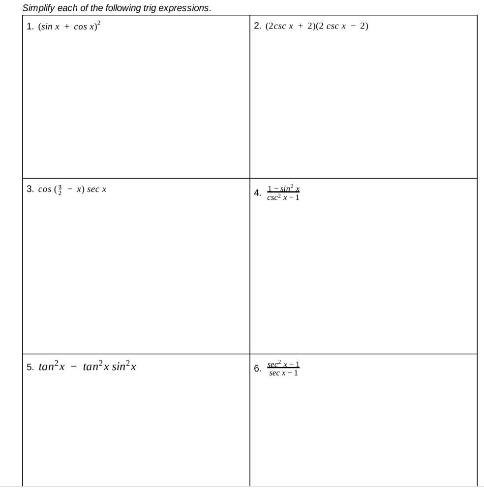 Solved Simplify each of the following trig expressions. 1. | Chegg.com
