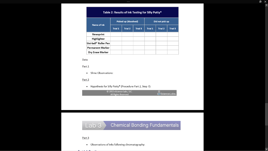 Lab 3 Chemical Bonding Fundamentals CAUTION: Slime is | Chegg.com