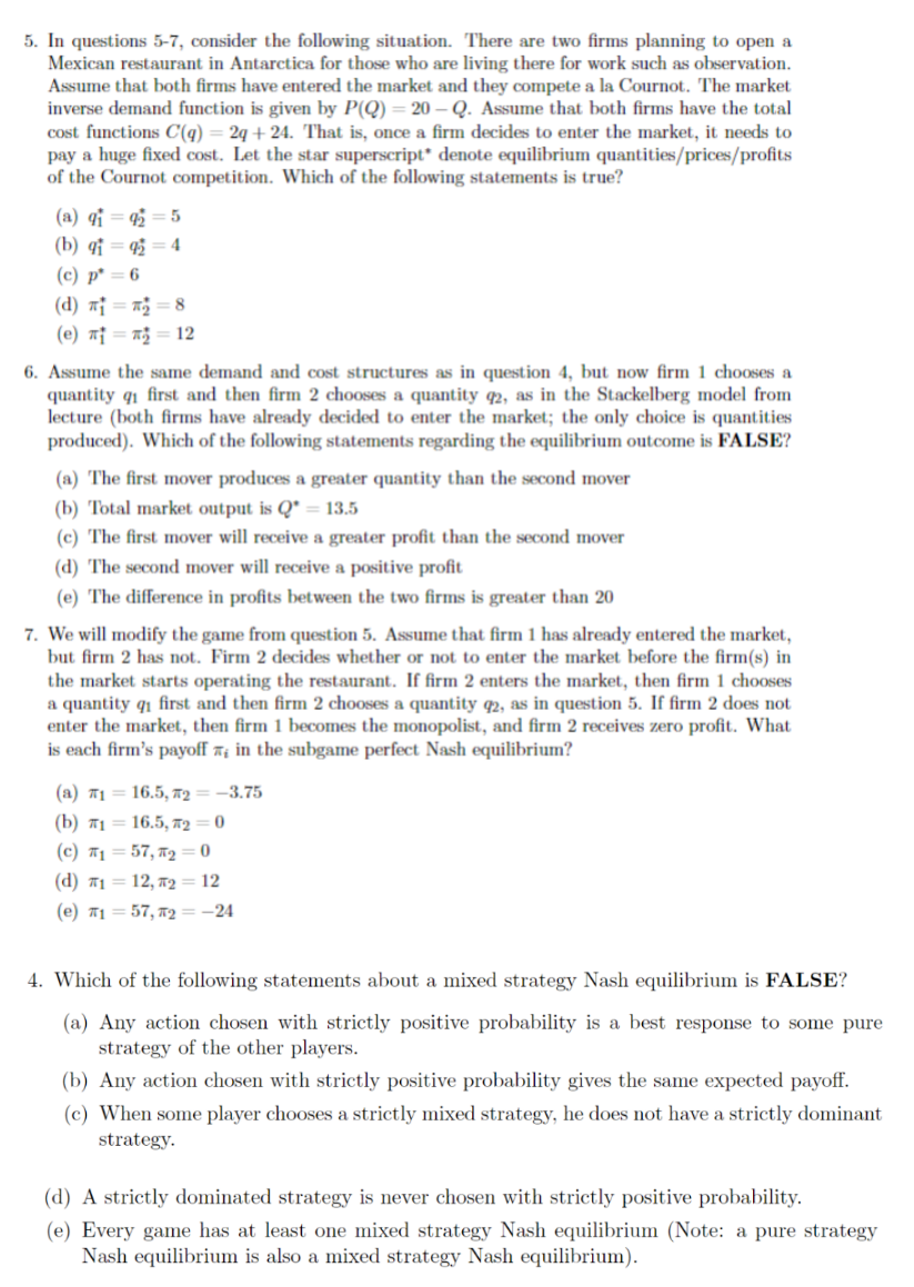 Solved 5. In questions 5-7, consider the following | Chegg.com