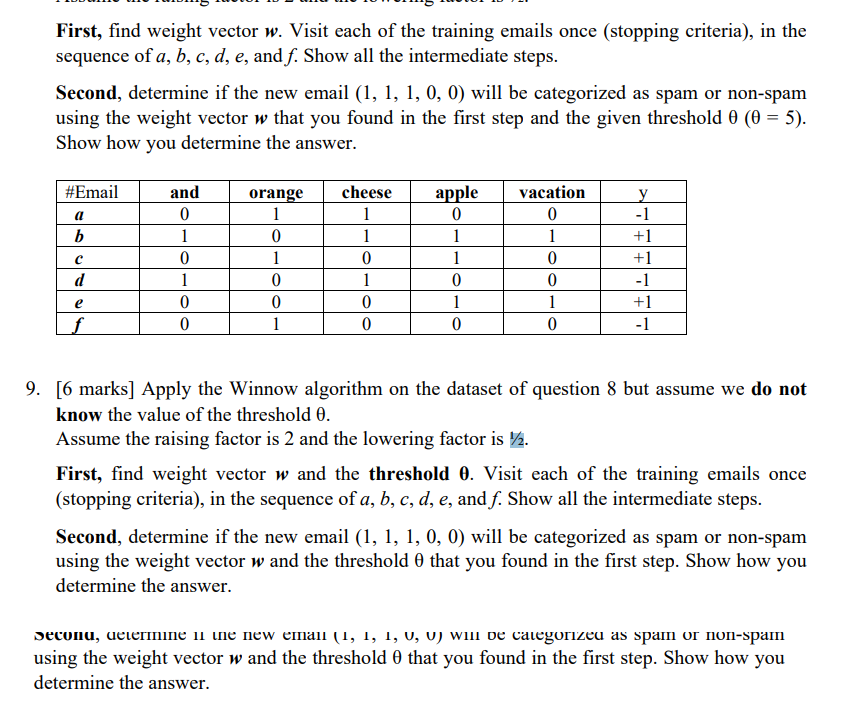 Solved First, find weight vector w. Visit each of the | Chegg.com