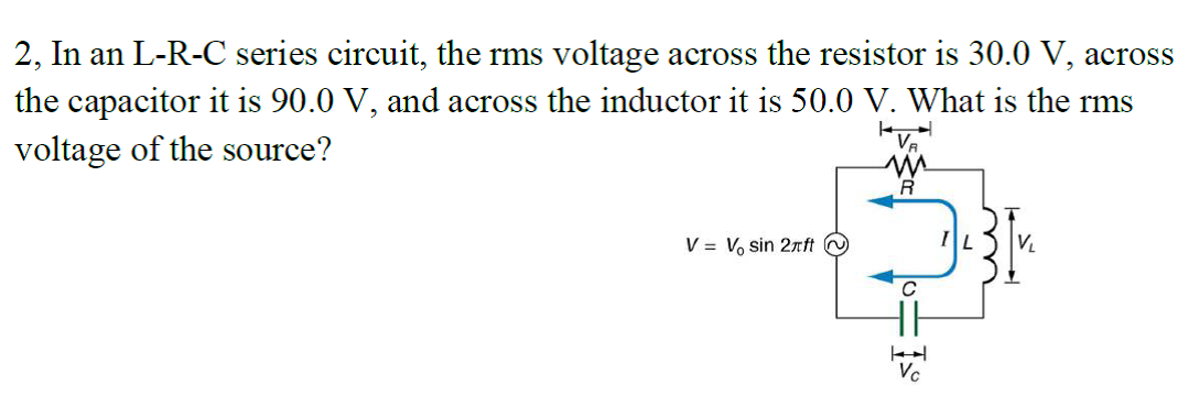 Solved 2, In an L-R-C series circuit, the rms voltage across | Chegg.com