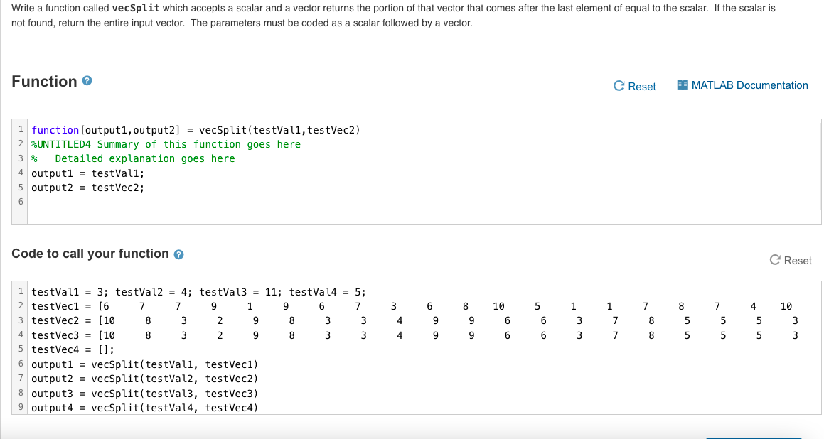 Solved Write a function called vecSplit which accepts a | Chegg.com