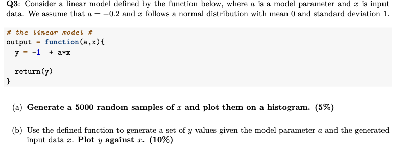 Solved Q3: Consider a linear model defined by the function | Chegg.com