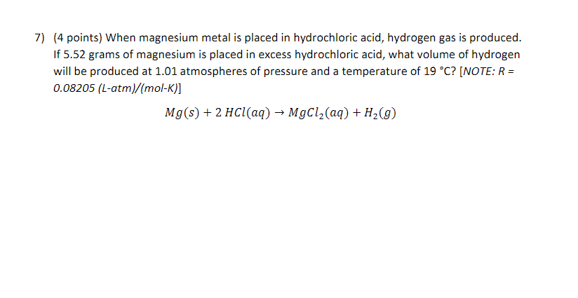 Solved (4 points) When magnesium metal is placed in | Chegg.com