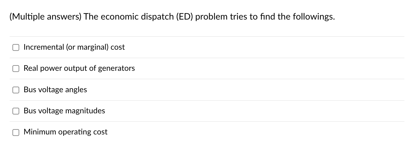 Solved (Multiple answers) The economic dispatch (ED) problem | Chegg.com