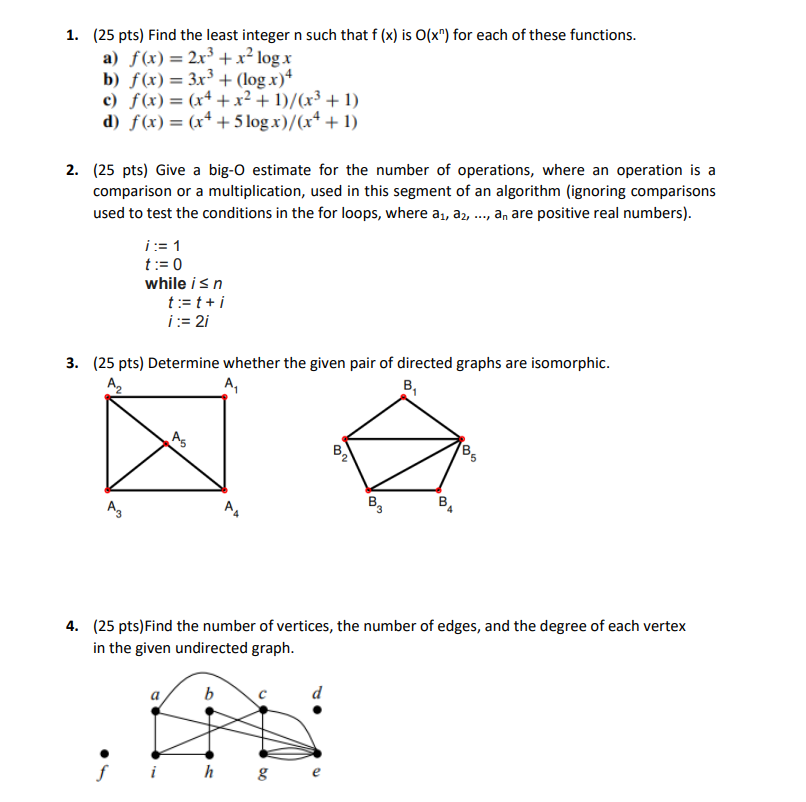 Solved 1. (25 pts) Find the least integer n such that f(x) | Chegg.com