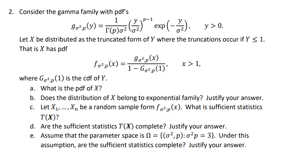 2. Consider the gamma family with pdf's | Chegg.com