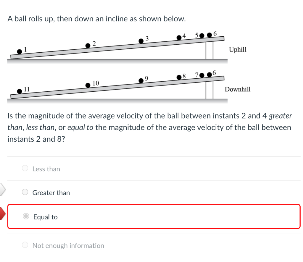 Solved A ball rolls up, then down an incline as shown below. | Chegg.com