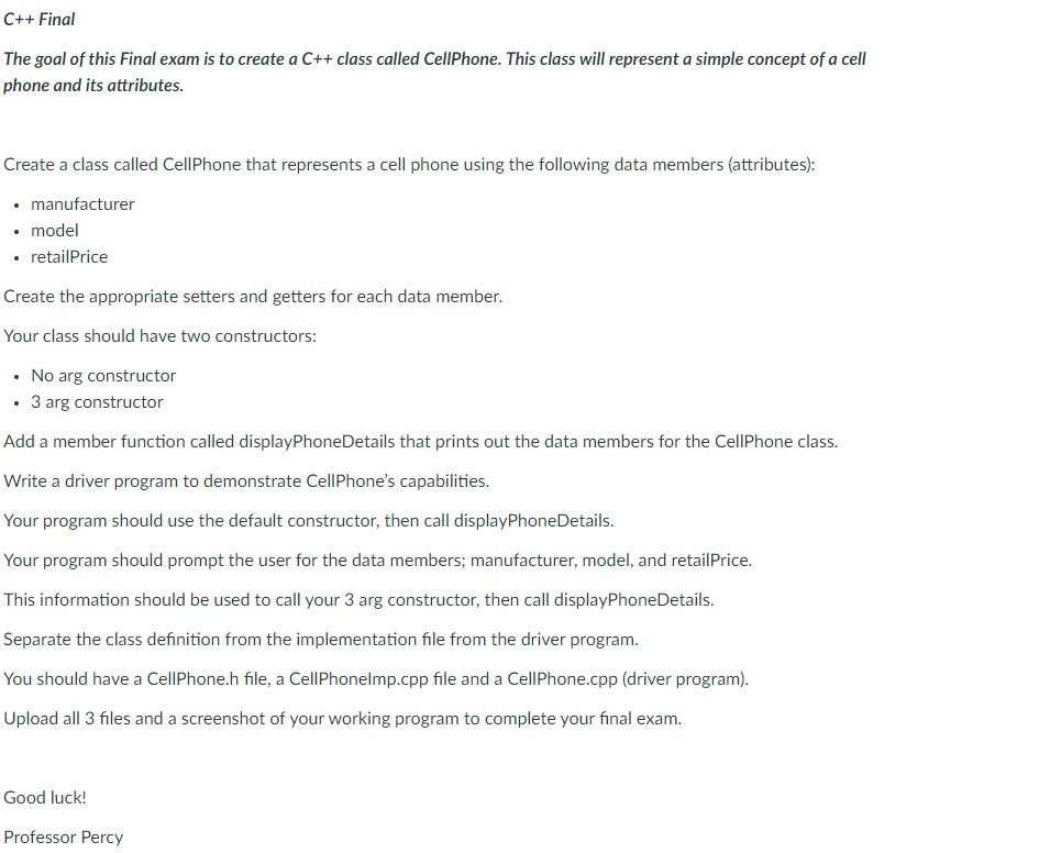 Solved C++ ﻿FinalThe goal of this Final exam is to create a | Chegg.com