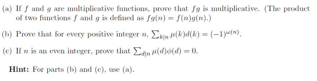 Solved (a) If f and g are multiplicative functions, prove | Chegg.com