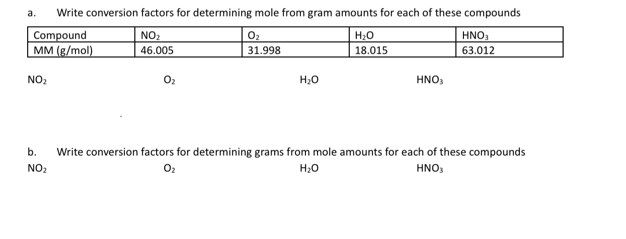 Solved a. ﻿Write conversion factors for determining mole | Chegg.com